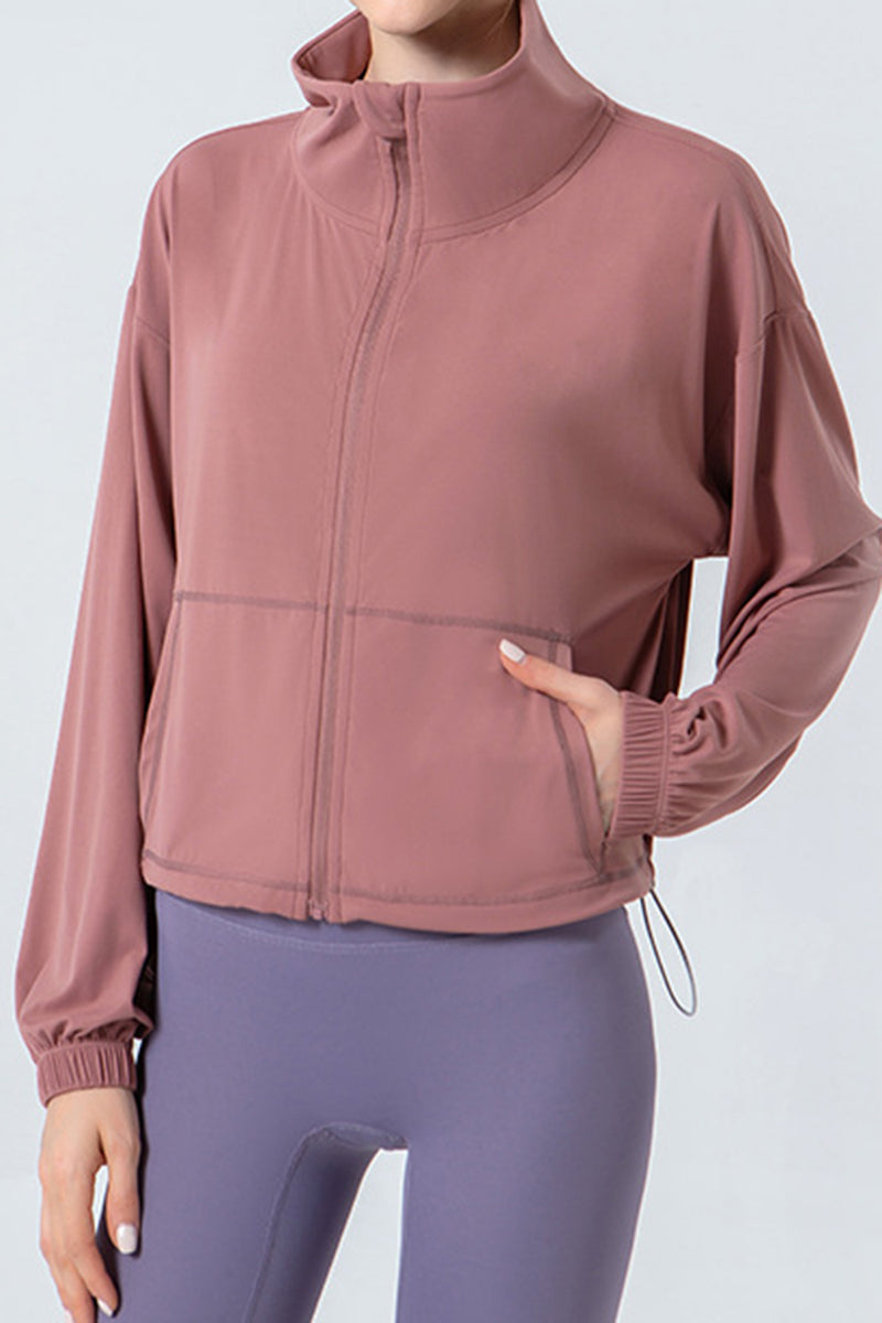 Drawstring Zip Up Dropped Shoulder Active Outerwear – Cruisin Essentials